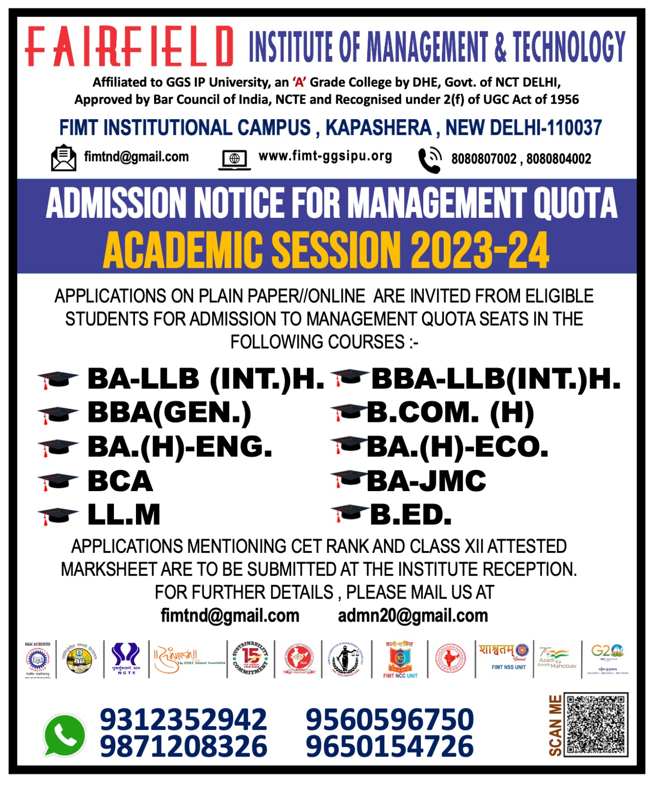 FIMT College Delhi Invites Application For Direct Admission to These ...