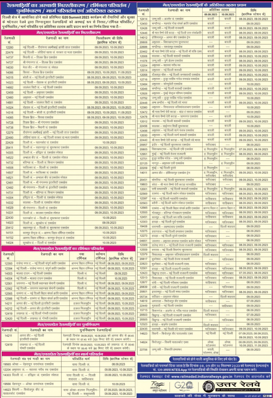 List of Trains Cancelled Due to G20 Summit From Sept 9 to 10
